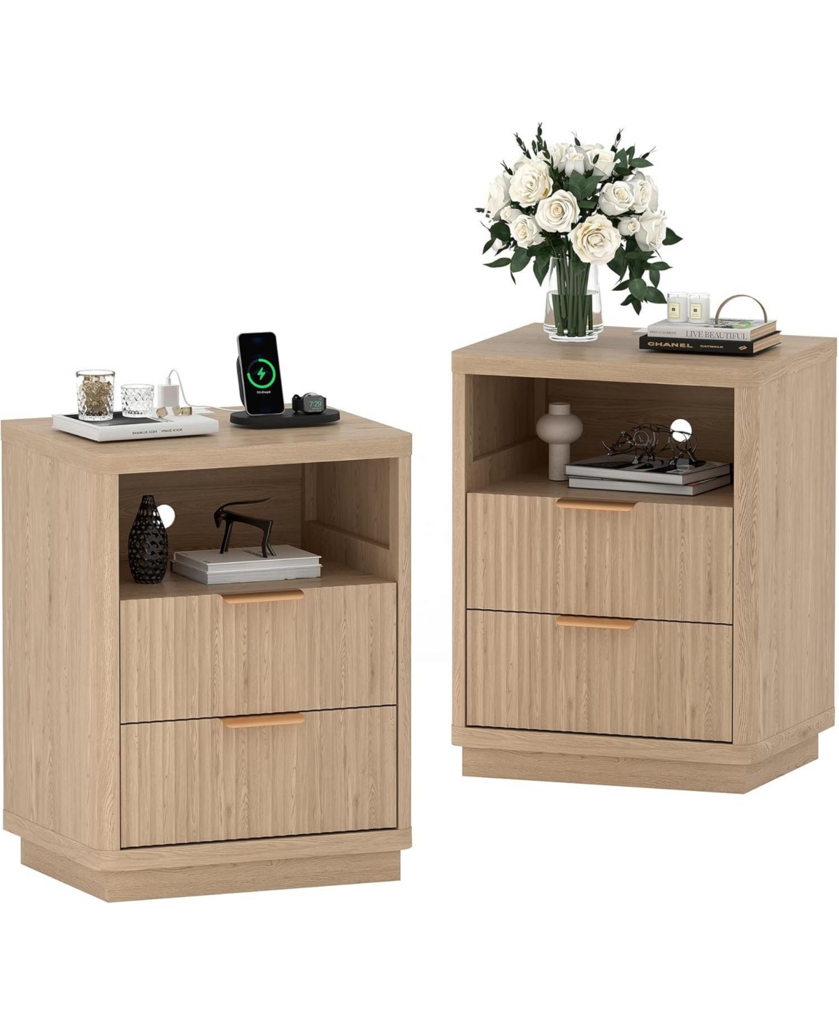 Click here for gaomon Fluted Nightstand with Charging Station  Mi... prices