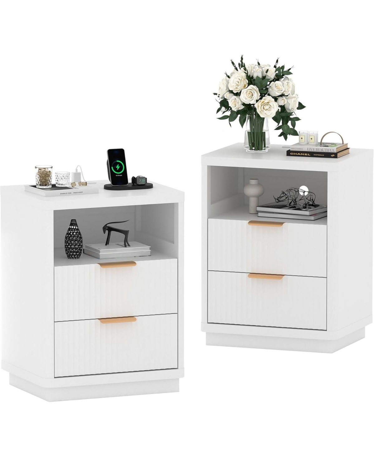 Click here for gaomon Fluted Nightstand with Charging Station  Mi... prices