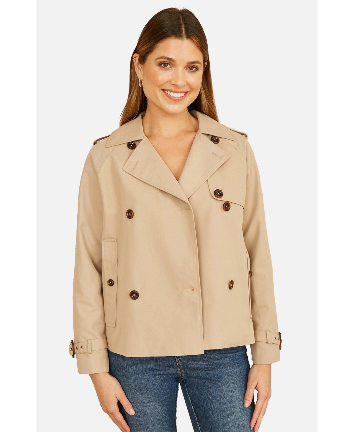 Click here for Yumi Womens Cropped Trench Jacket With Pockets - B... prices