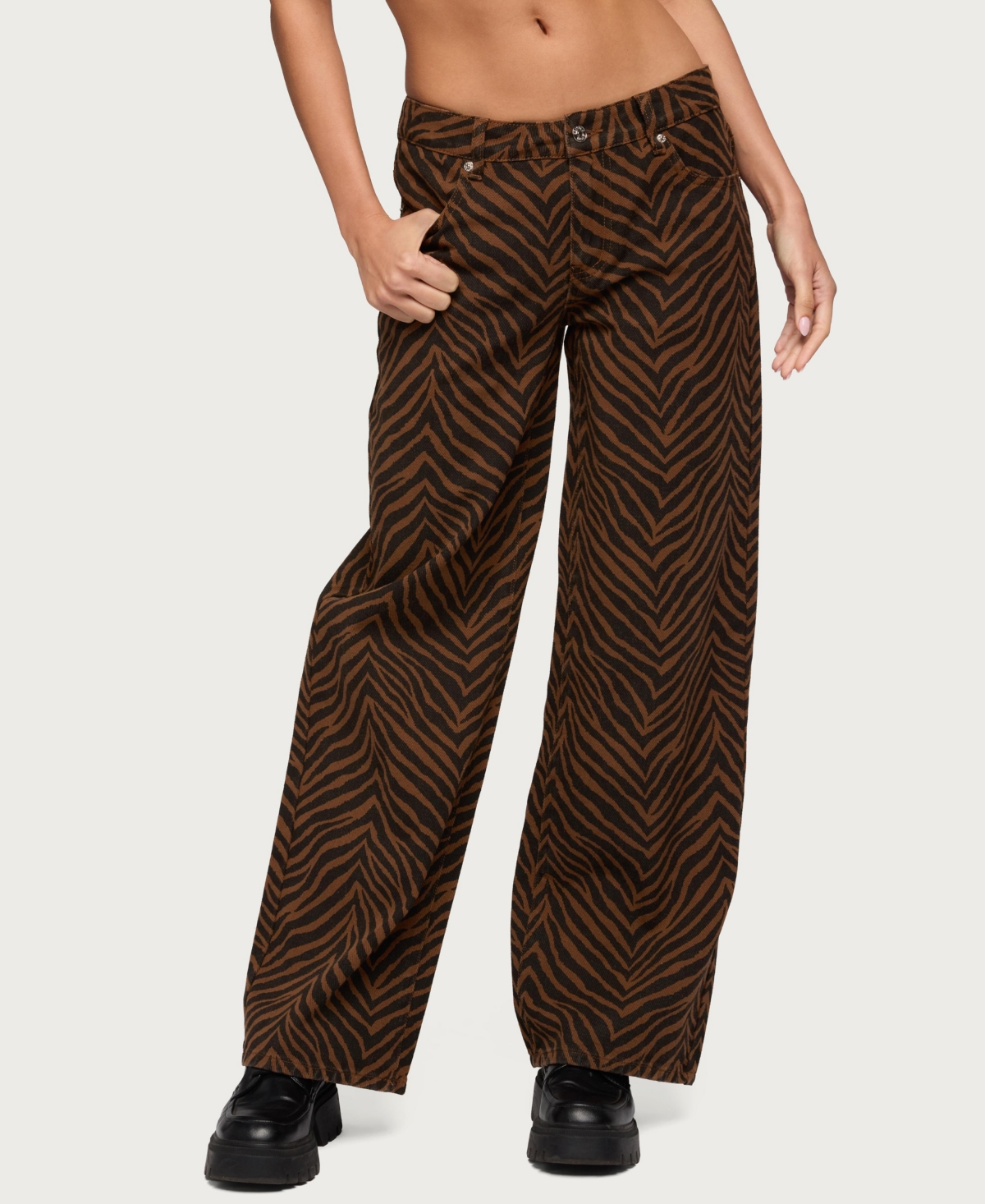 Click here for Edikted Womens Zebra Print Low Rise Baggy Jeans -... prices