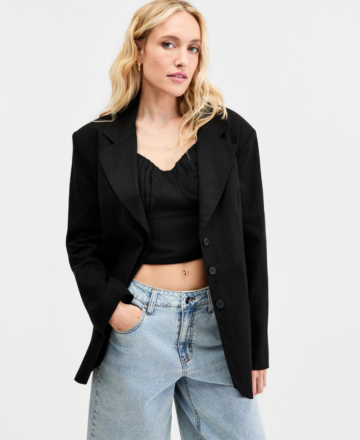 Click here for Bar Iii Womens Oversized Linen-Blend Blazer  Macys... prices