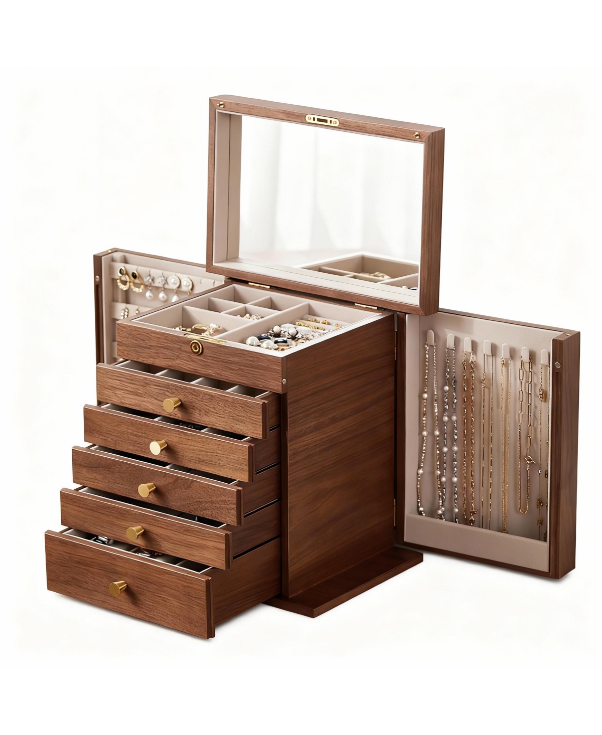 Click here for Yigii Luxury Walnut Jewelry Organizer with Mirror... prices