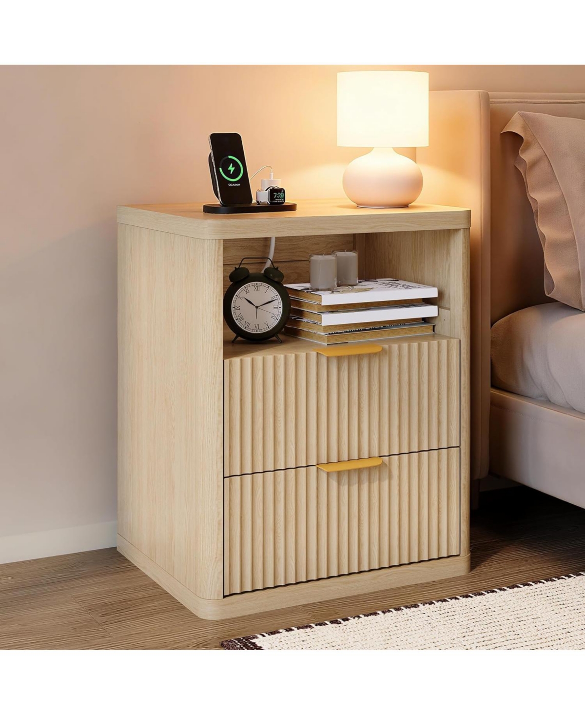 Click here for gaomon Fluted Nightstand with Charging Station  Be... prices