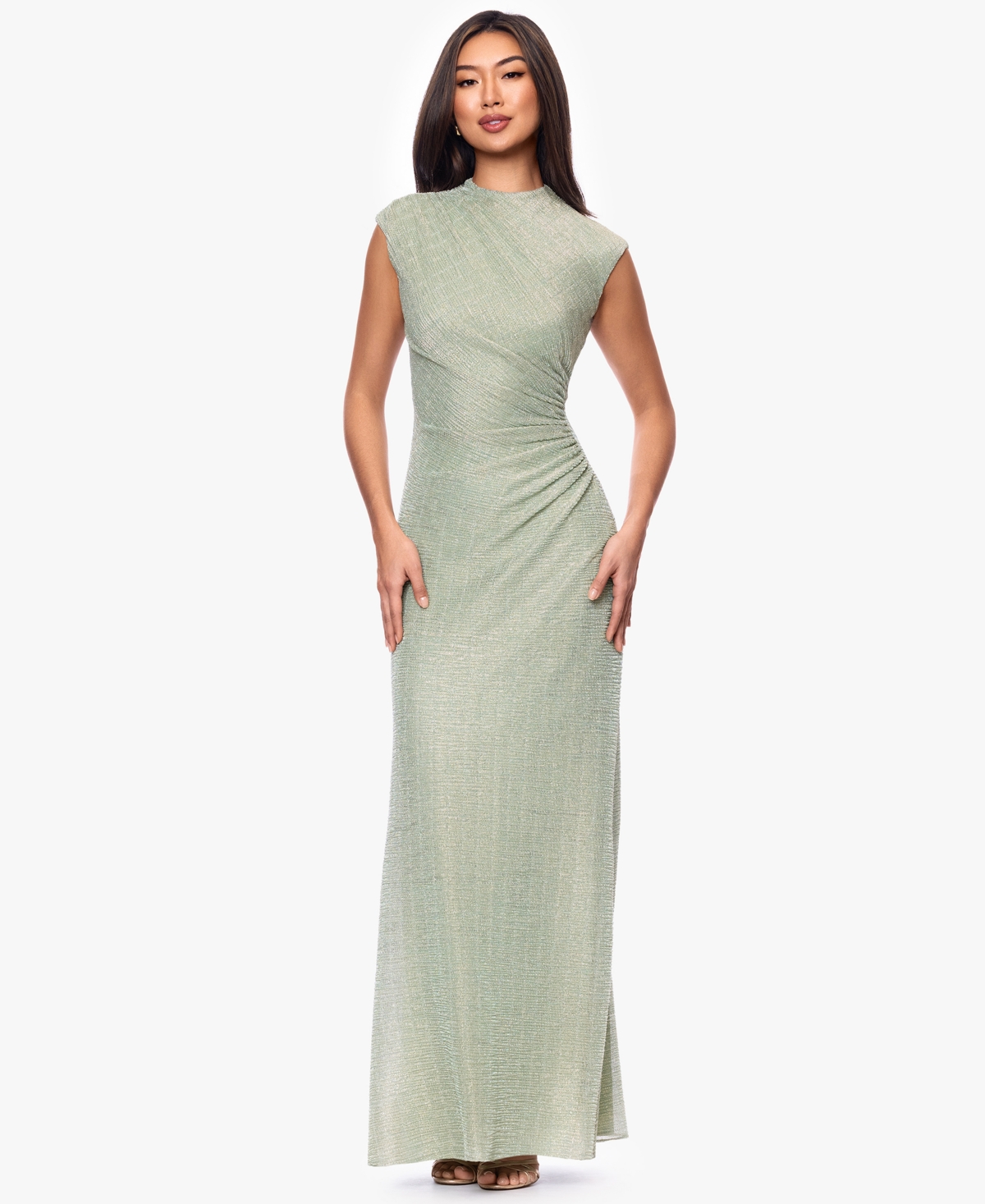 Click here for Betsy & Adam Womens Metallic Ruched Gown - SAGE prices