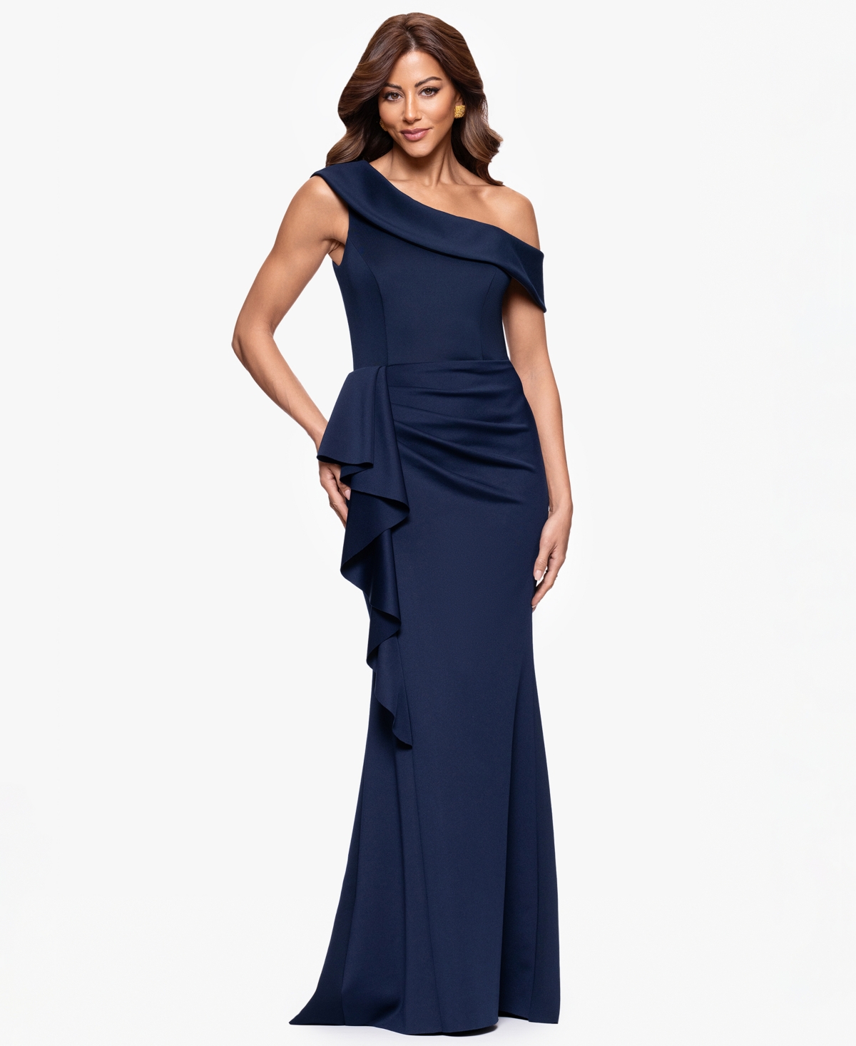 Click here for Xscape Petite One-Shoulder Ball Gown - Midnight prices
