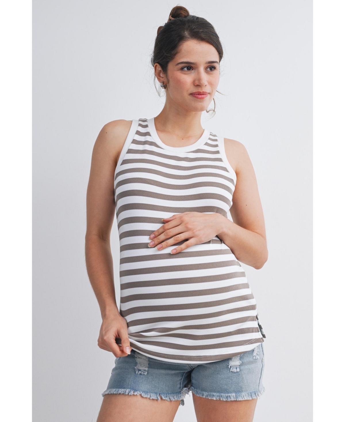 Click here for Hello Miz Maternity Ribbed Striped Round Neck Tank... prices
