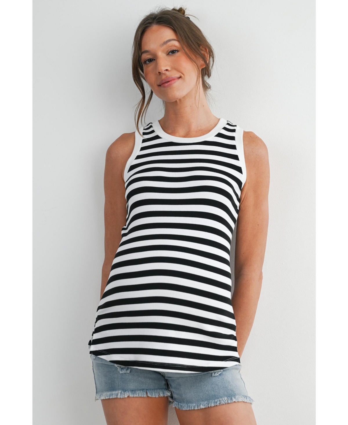 Click here for Hello Miz Maternity Ribbed Striped Round Neck Tank... prices