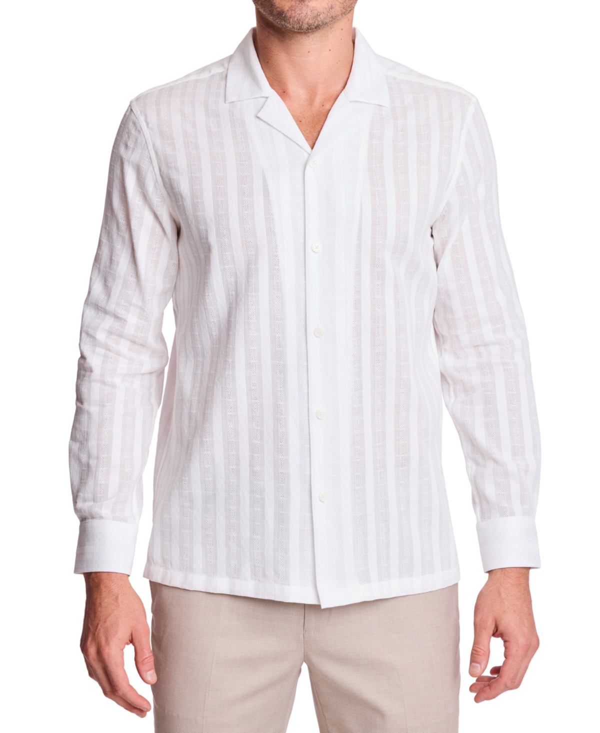 Click here for Paisley & Gray Mens Dobby Stripe Camp Collar Shirt... prices