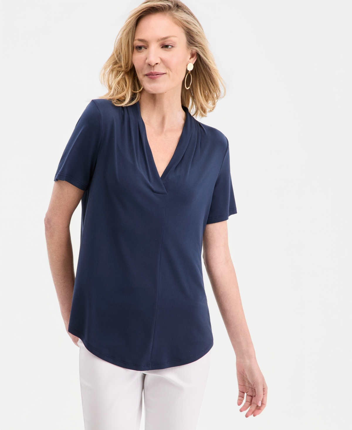 Click here for Jm Collection Womens Solid Short-Sleeve V-Neck Kni... prices