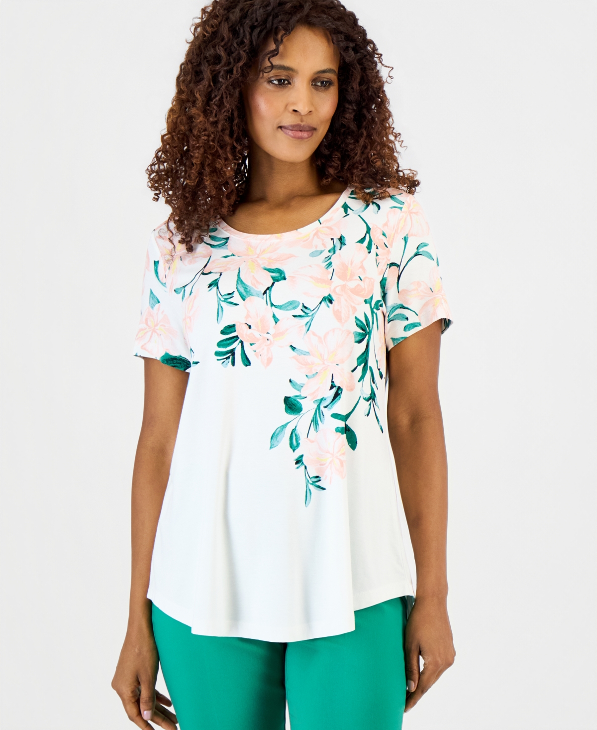 Click here for Jm Collection Womens Printed Scoop-Neck Short Slee... prices