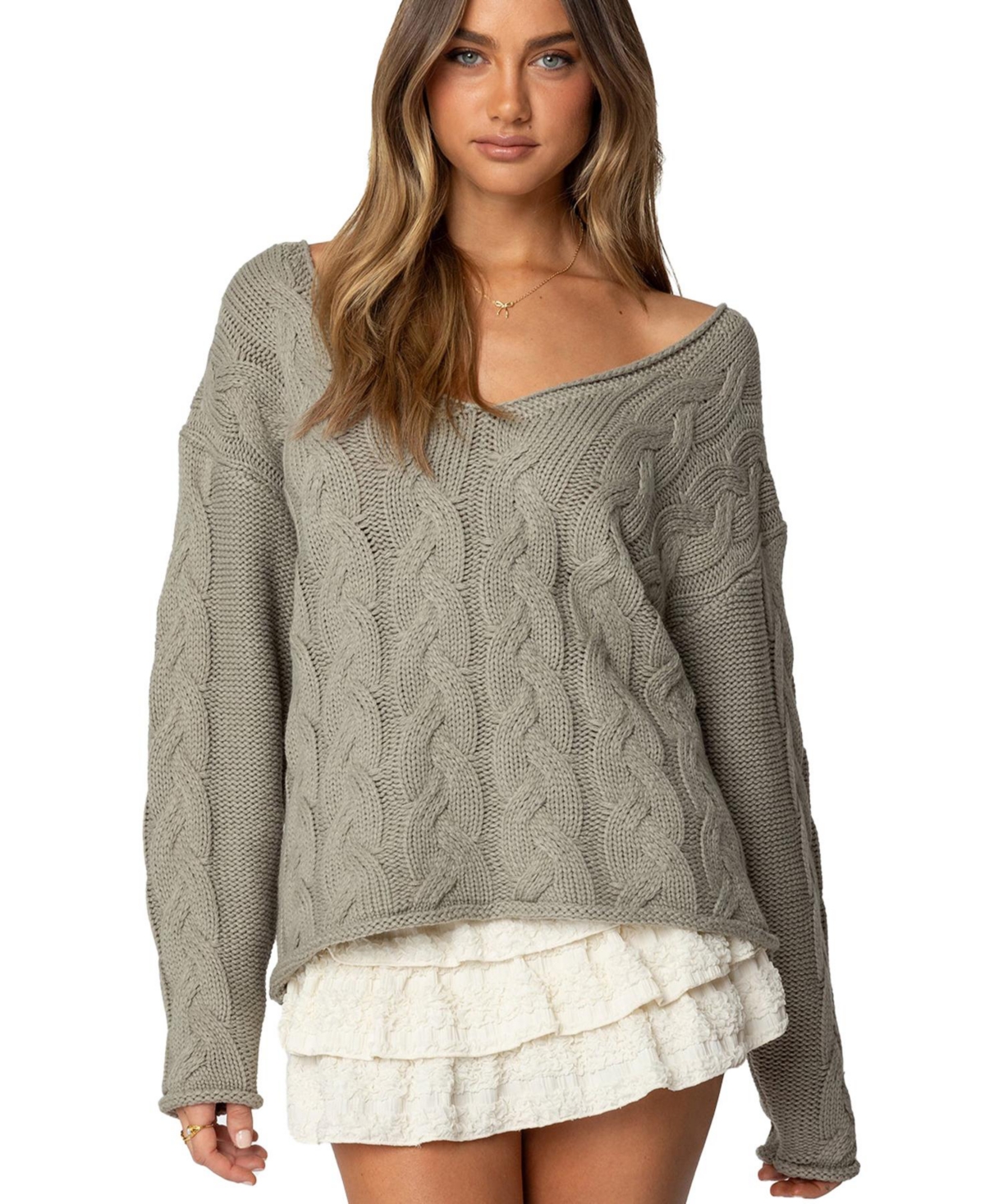 Click here for Edikted Womens Inga Oversized Cable Knit Sweater -... prices