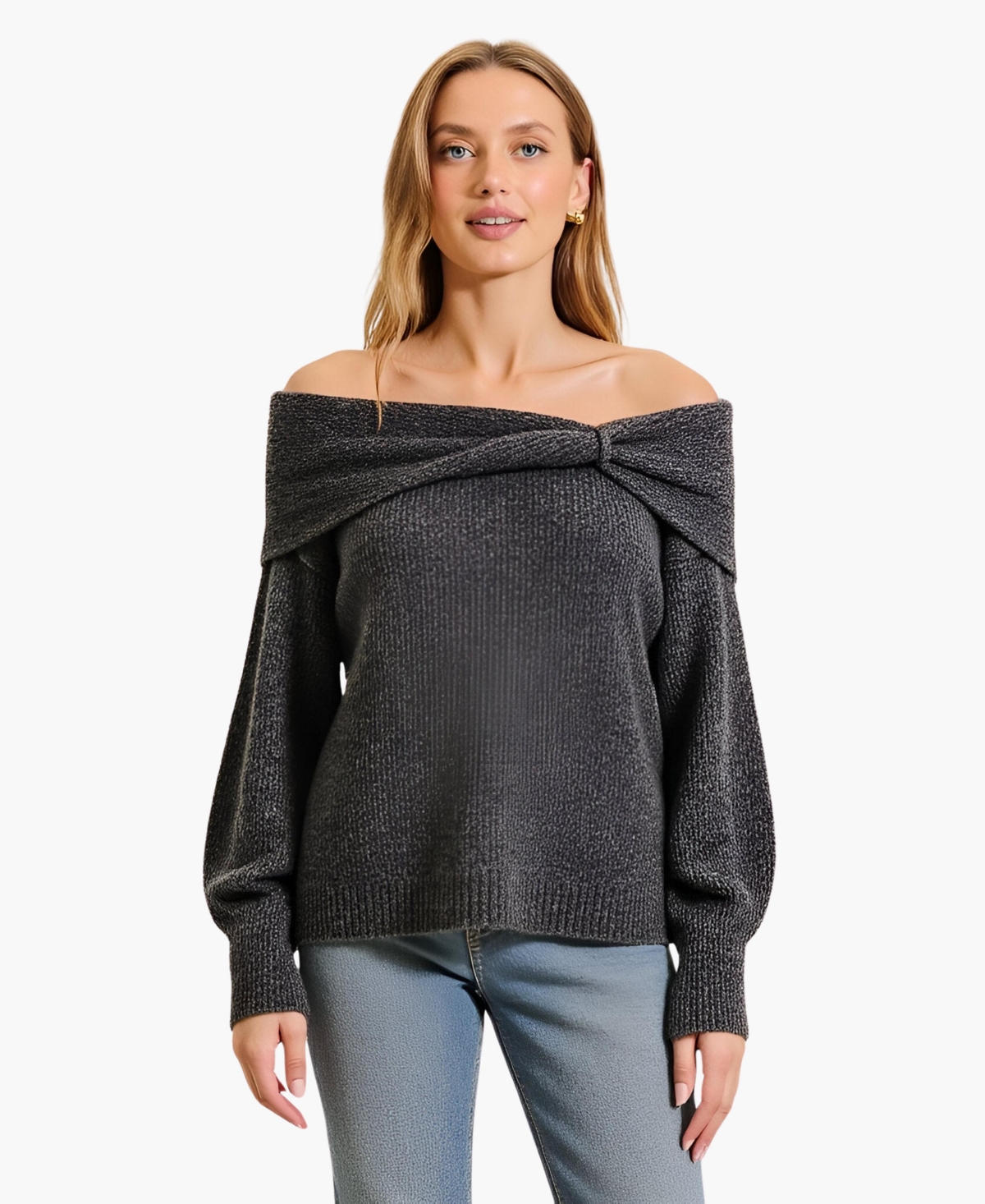 Click here for Modenaire Womens Off-Shoulder Metallic Knit Sweate... prices