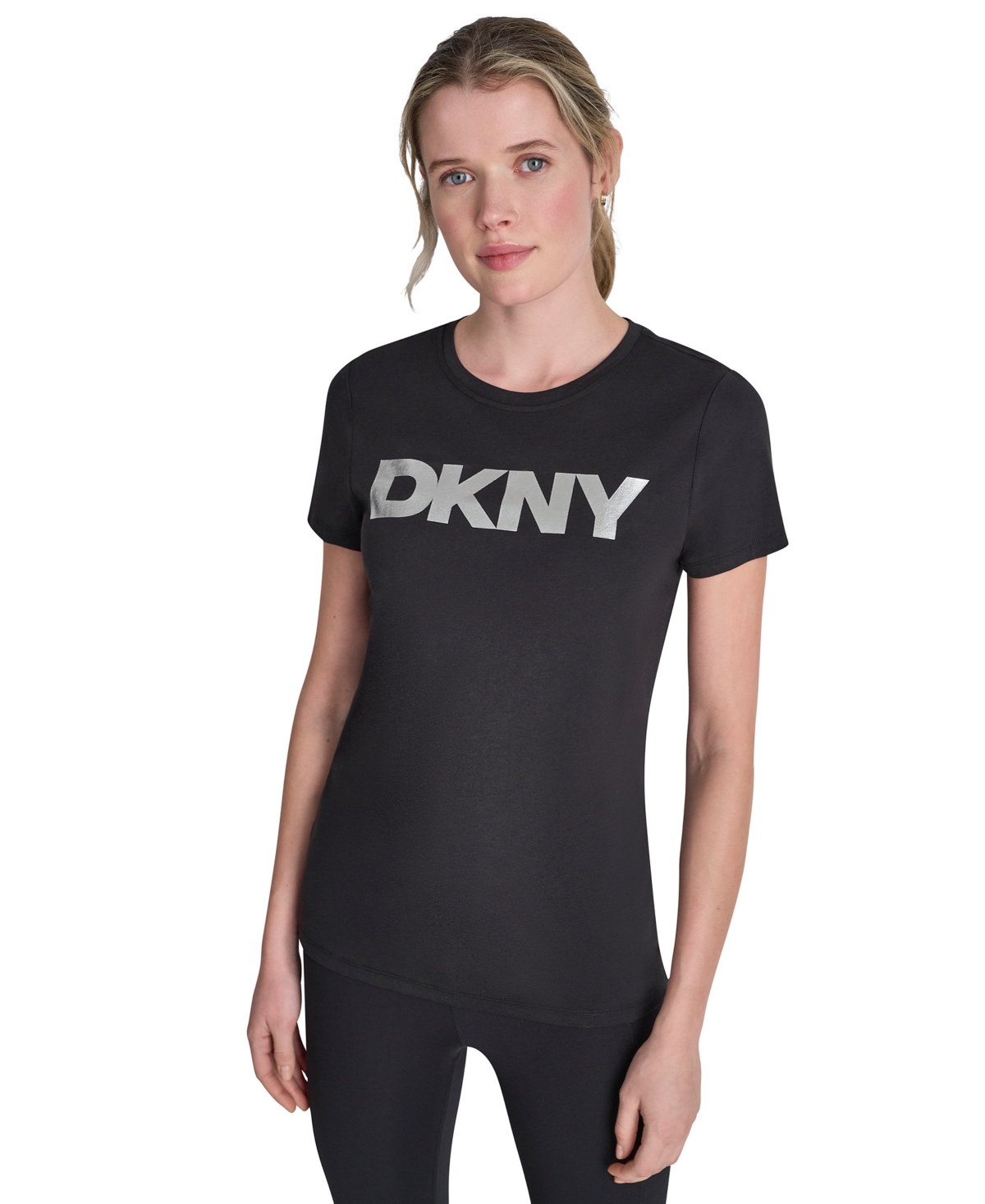Click here for Dkny Sport Womens Foil Logo T-Shirt - Black/silver prices