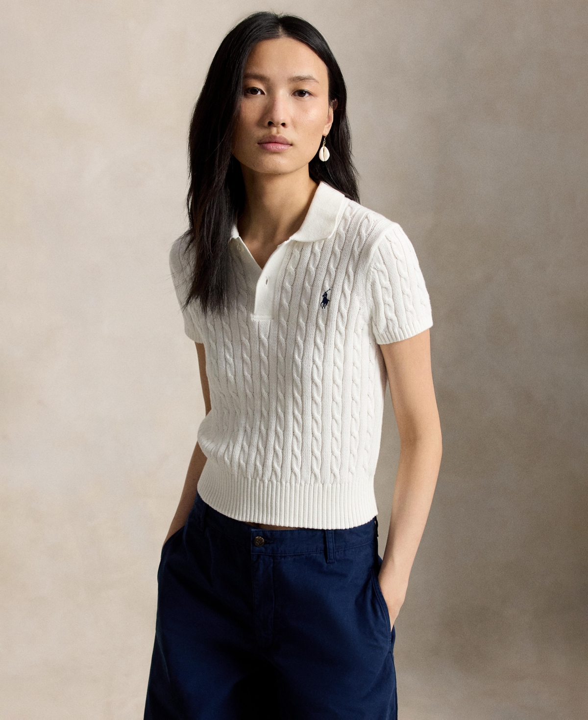 Click here for Polo Ralph Lauren Womens Slim Fit Ribbed Collar Cr... prices