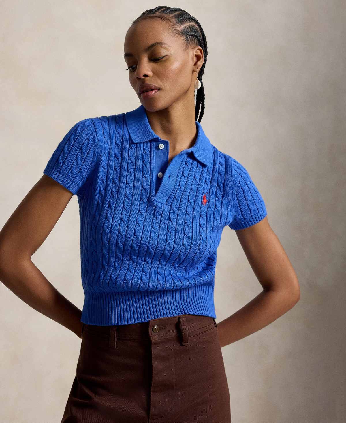 Click here for Polo Ralph Lauren Womens Slim Fit Ribbed Collar Cr... prices