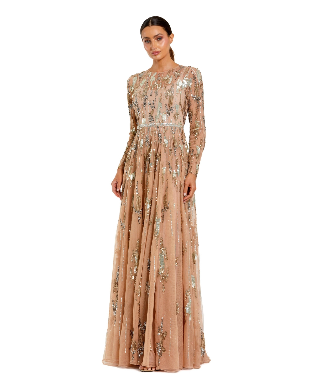 Click here for Mac Duggal Womens Long Sleeve Mesh Embellished Eve... prices