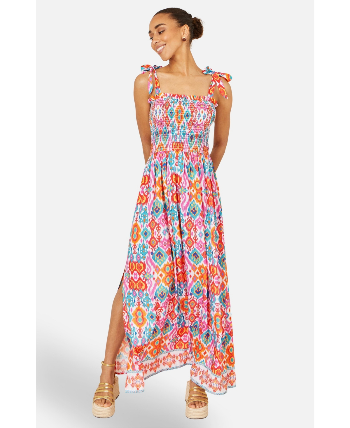 Click here for Yumi Womens Ikat Print Maxi Sun Dress - Multi prices