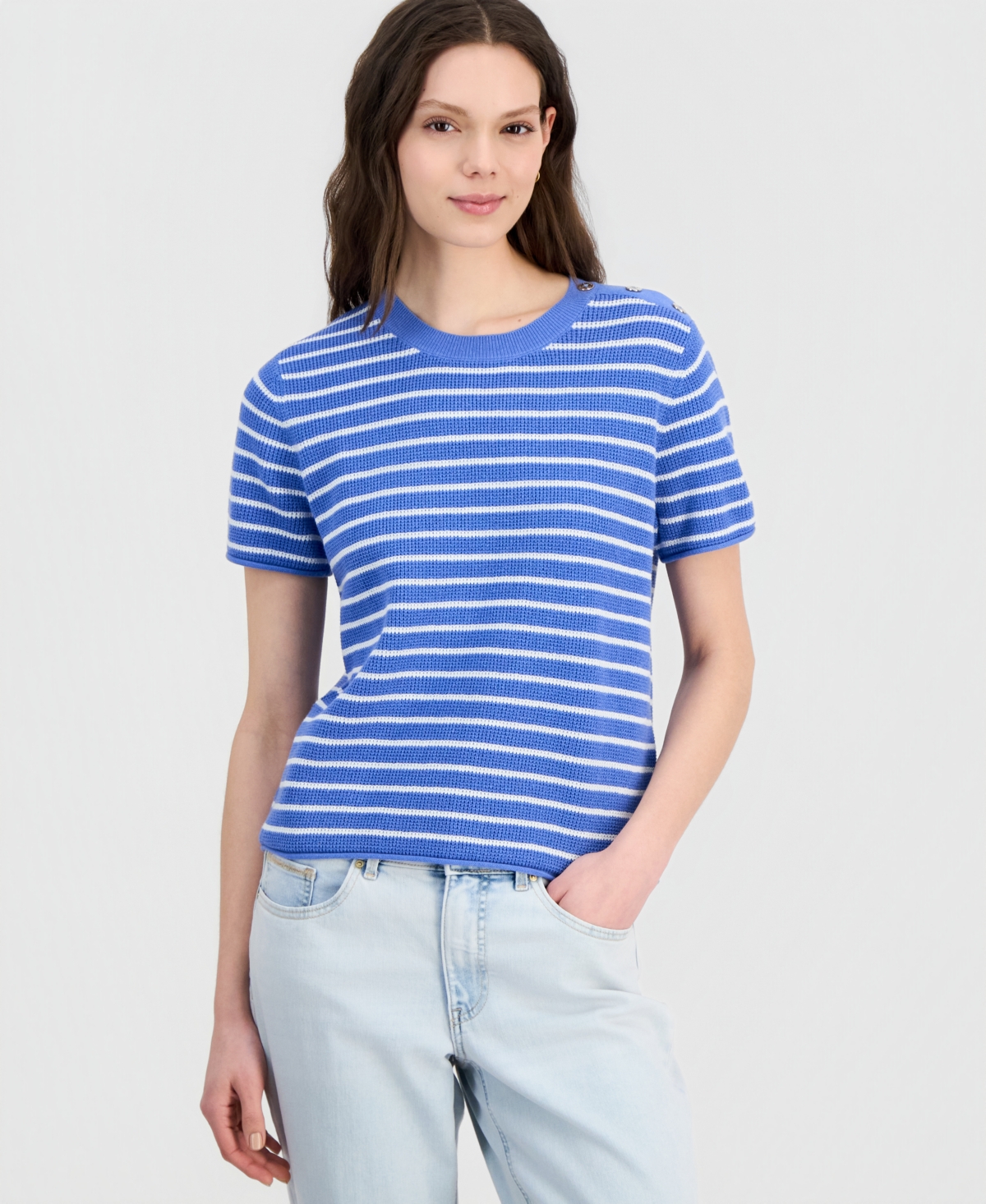 Click here for Nautica Womens Crewneck Short-Sleeve Striped Sweat... prices