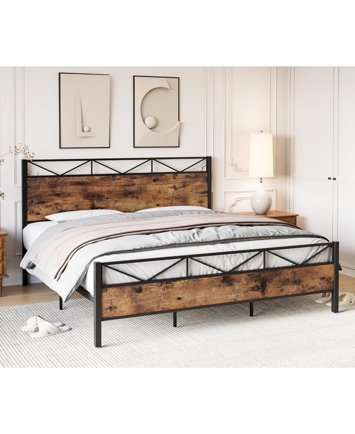 Click here for gaomon Bed Frame with Rustic Wood Headboard and Fo... prices