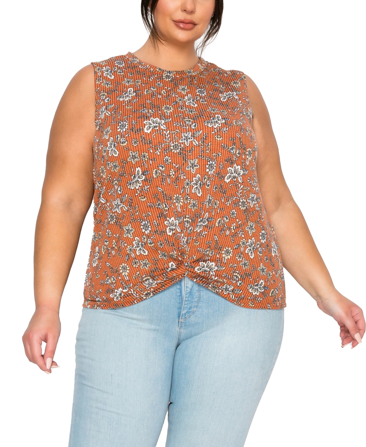 Click here for Coin 1804 Plus Size Boho Floral Rib Twist Tank - R... prices