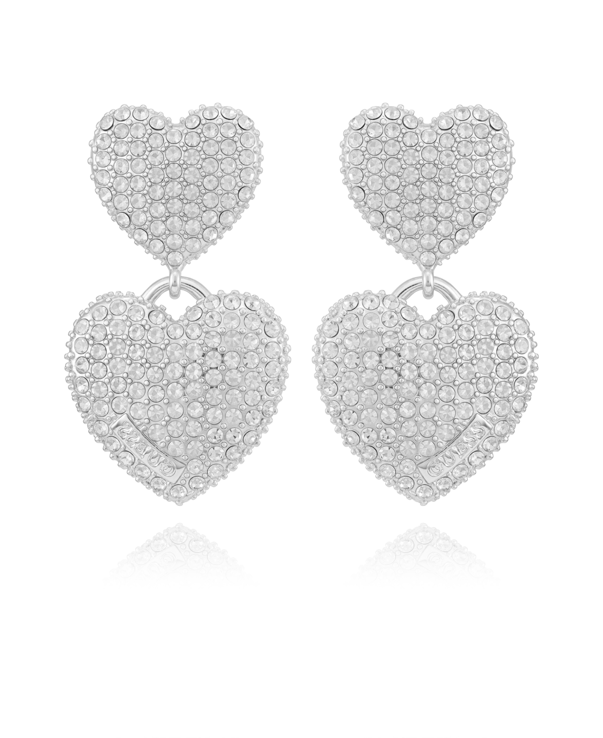 Click here for Guess Glass Stone Double Heart Drop Earrings - Sil... prices