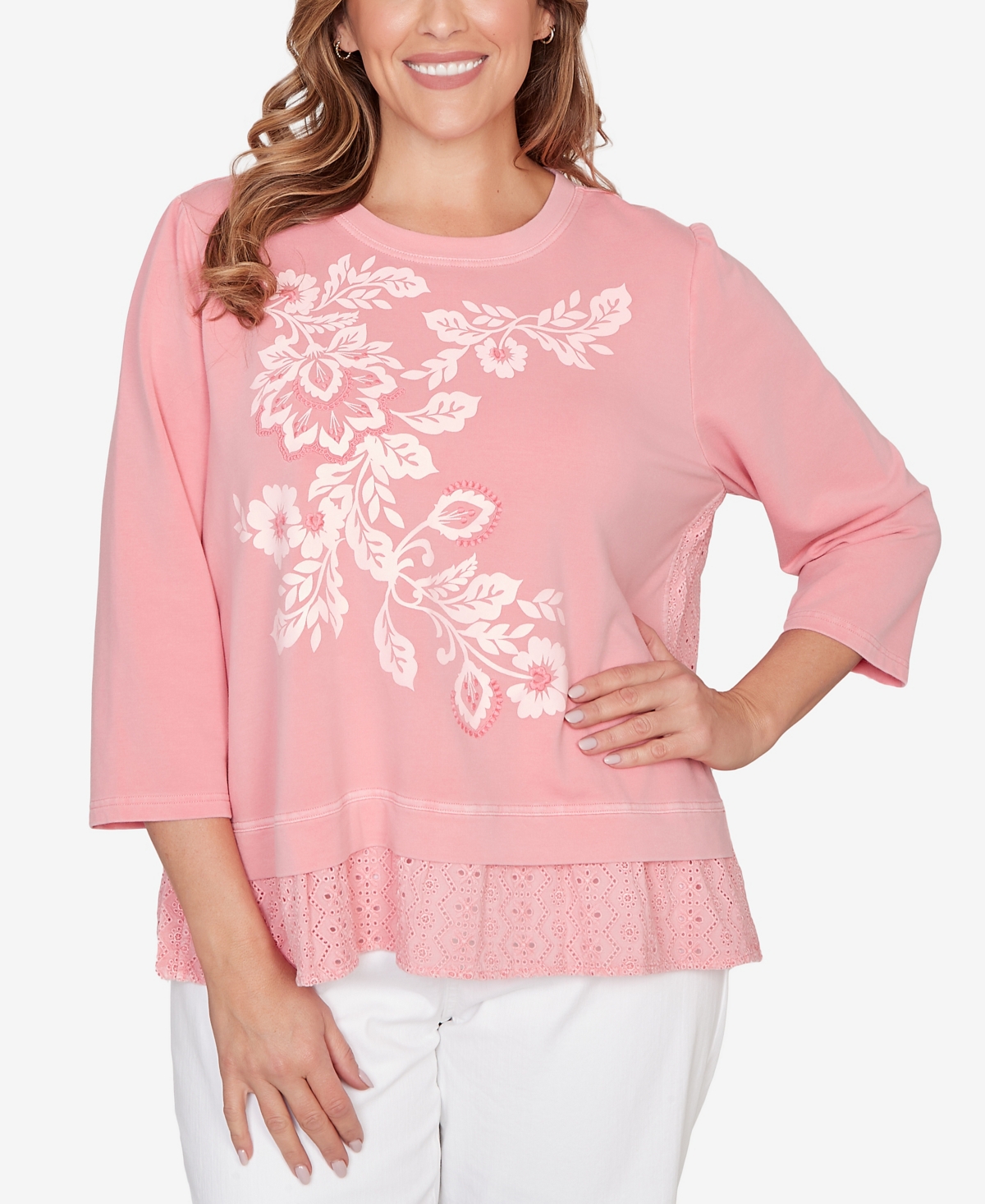 Click here for Ruby Rd. Plus Size Embroidered Terry Crew Neck Top... prices