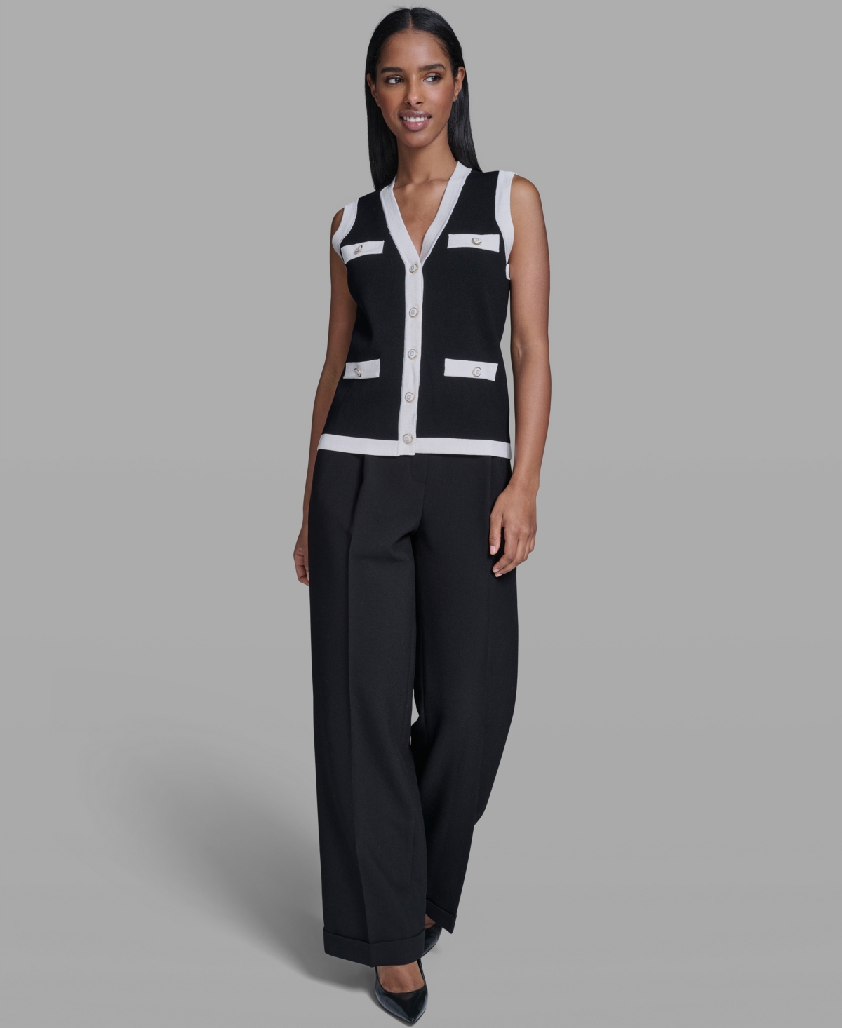 Click here for Karl Lagerfeld Paris Womens Button-Down V-Neck Swe... prices