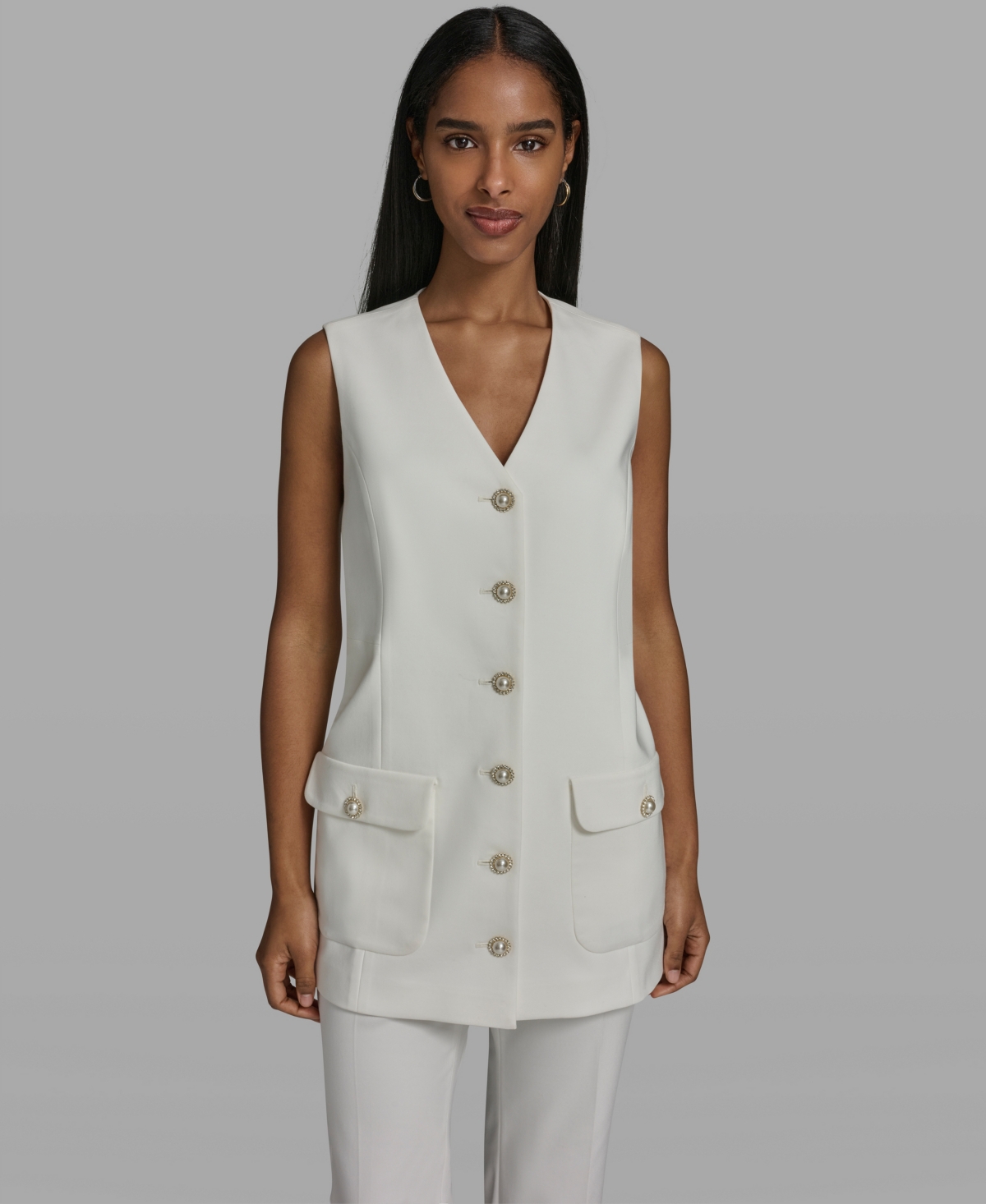 Click here for Karl Lagerfeld Paris Womens V-Neck Woven Vest - So... prices
