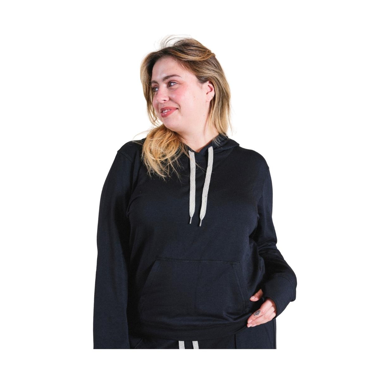 Click here for Poplinen Plus Size Betty Modal Hoodie - Black prices