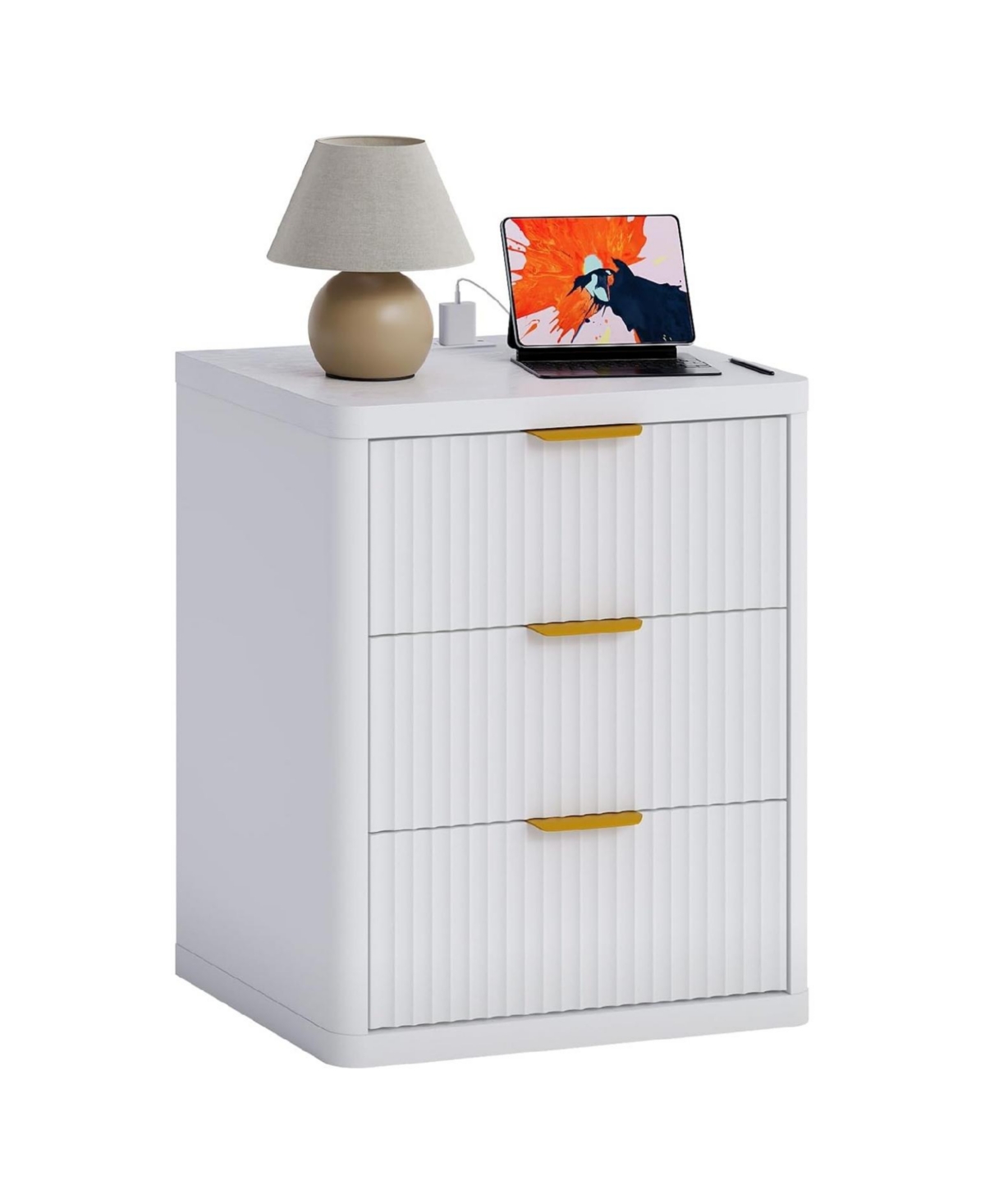 Click here for gaomon 1PC White Fluted Nightstand  3-Drawer Bedsi... prices