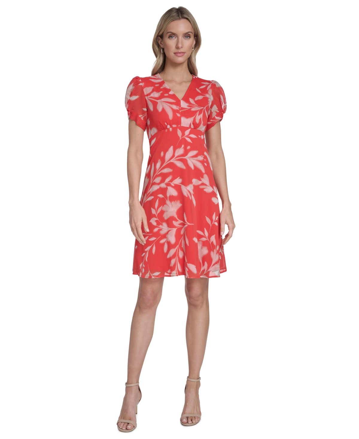 Click here for Calvin Klein Womens Printed Puff-Sleeve Shift Dres... prices