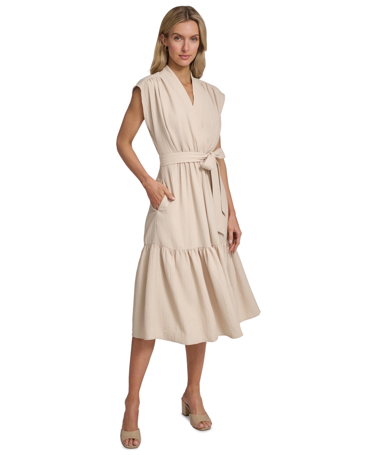 Click here for Calvin Klein Womens Tiered Belted Surplice Dress -... prices