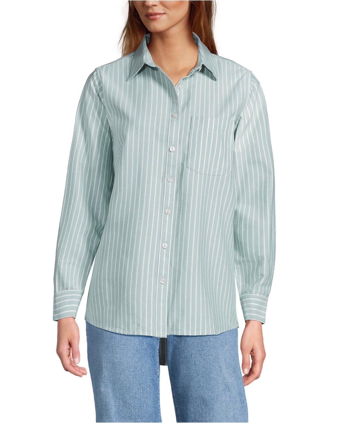 Click here for Lands End Womens Oxford Shirt - Mineral aqua strip... prices