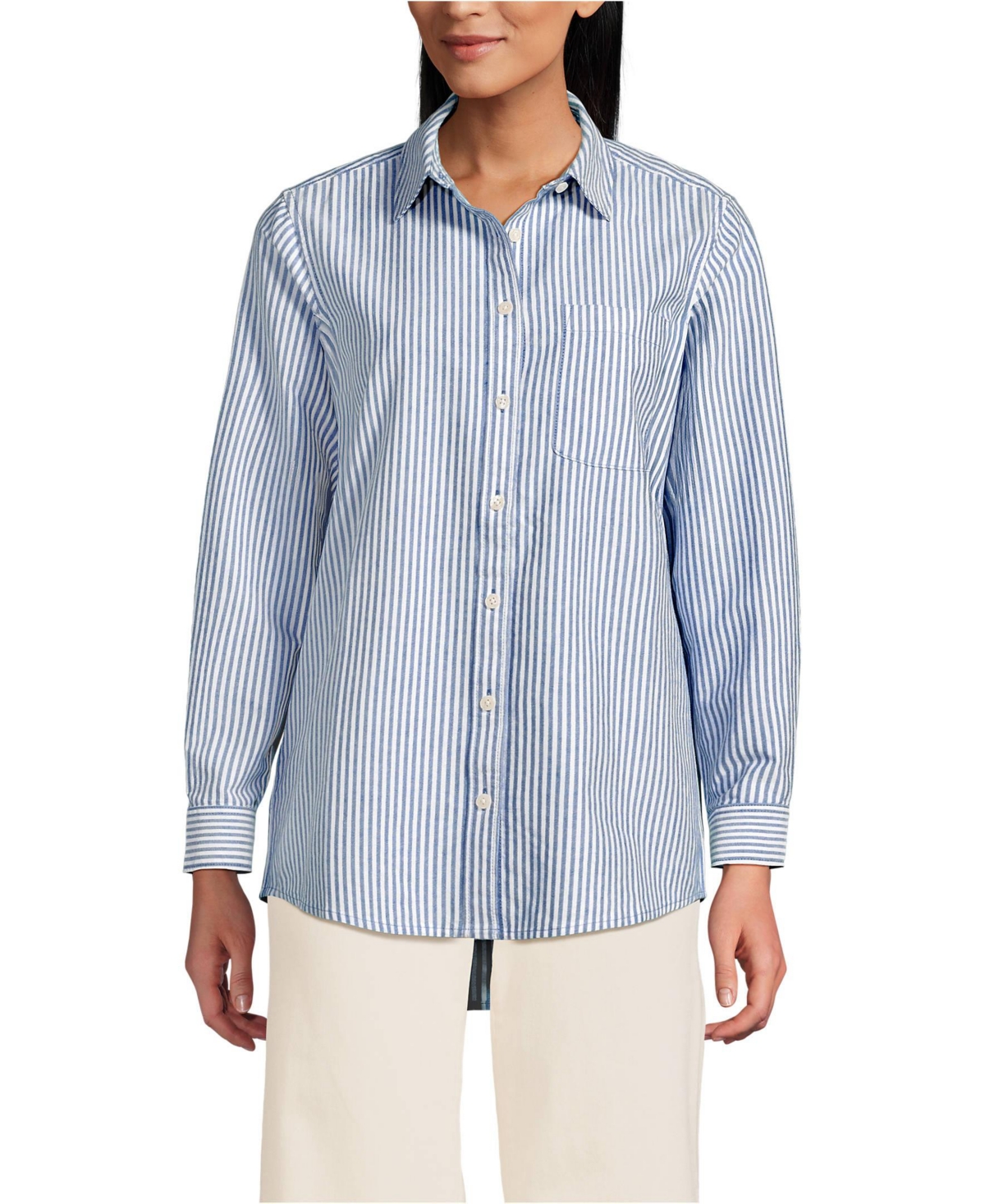 Click here for Lands End Womens Oxford Shirt - Sapphire gem pinst... prices