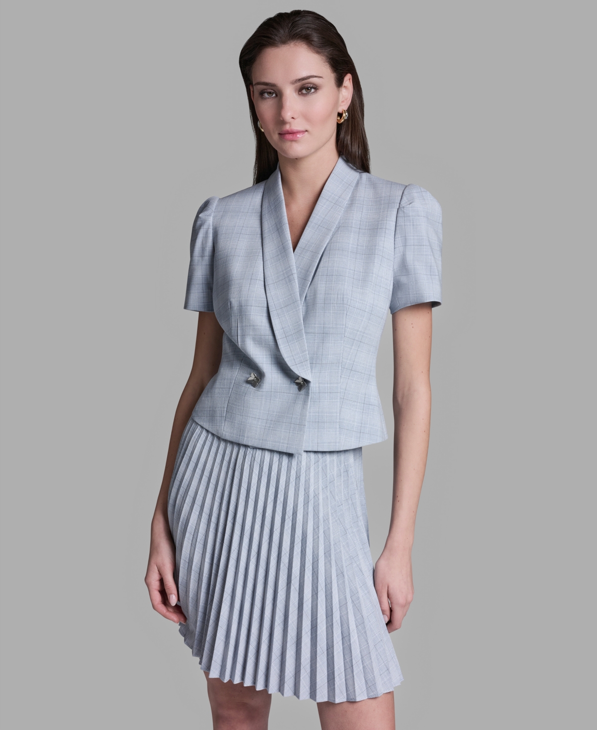 Click here for Bcbg Womens Draped Collar Two Button Plaid Jacket... prices