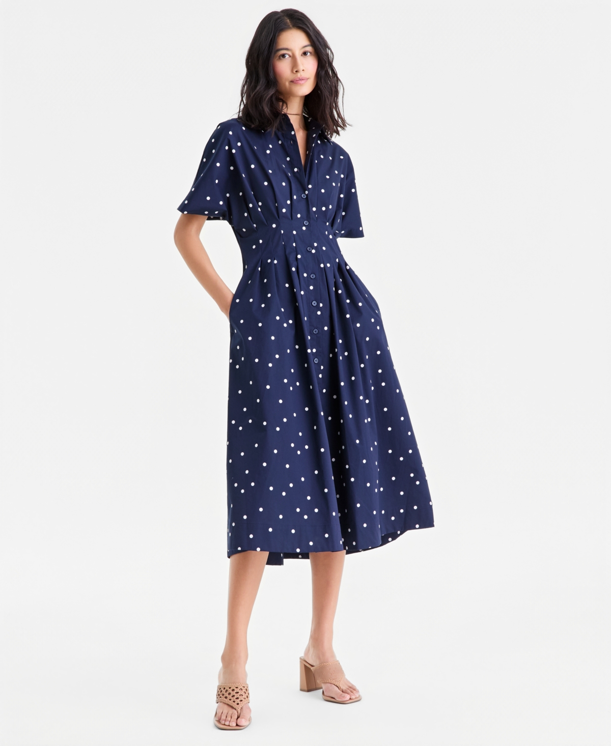 Click here for On 34th Womens Pleated Waist Midi Shirtdress  Macy... prices