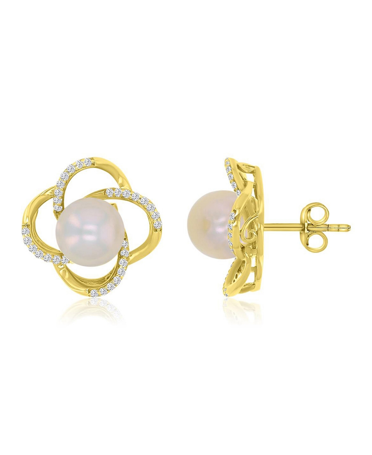 Click here for Macys Imitation Pearl Stud Earrings in 14k Yellow... prices