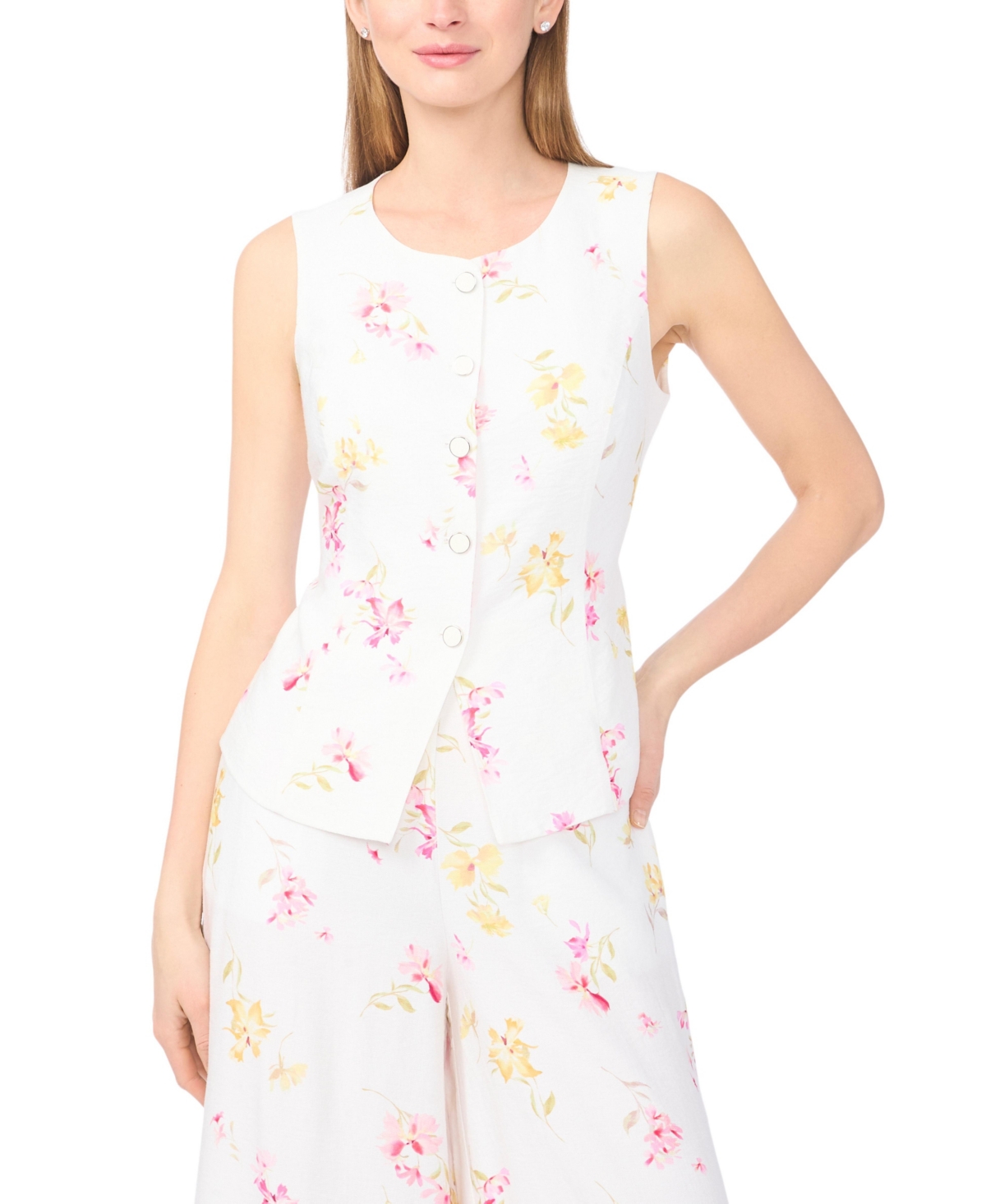 Click here for Vince Camuto Womens Round Neck Vest - Lemon Cream prices
