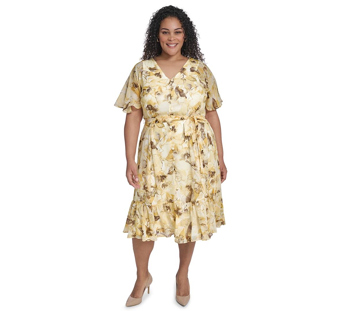 Click here for Calvin Klein Plus Size Printed Midi Dress - Dijon... prices