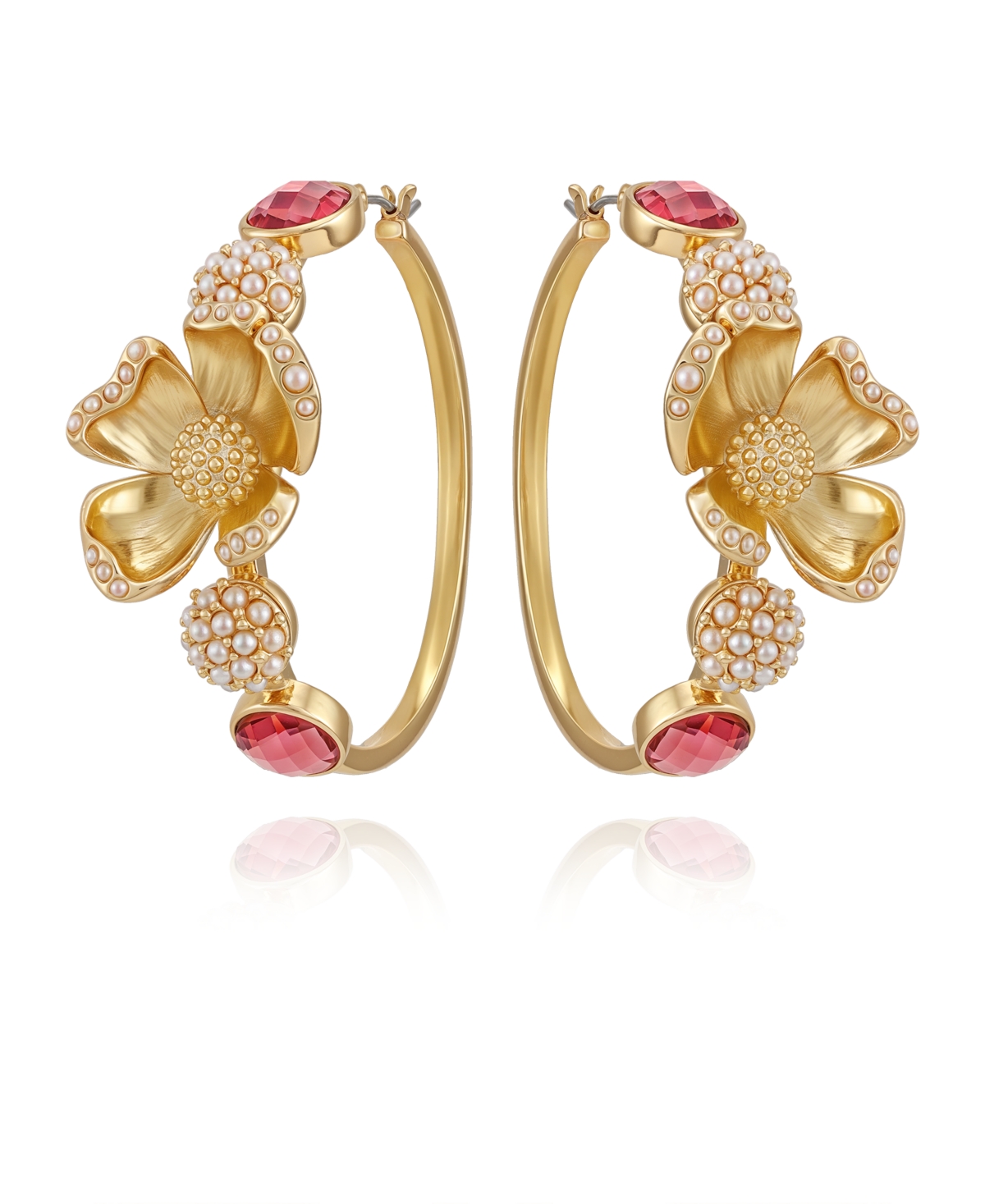 Click here for Guess Glass Stone Floral Hoop Earrings - Gold prices