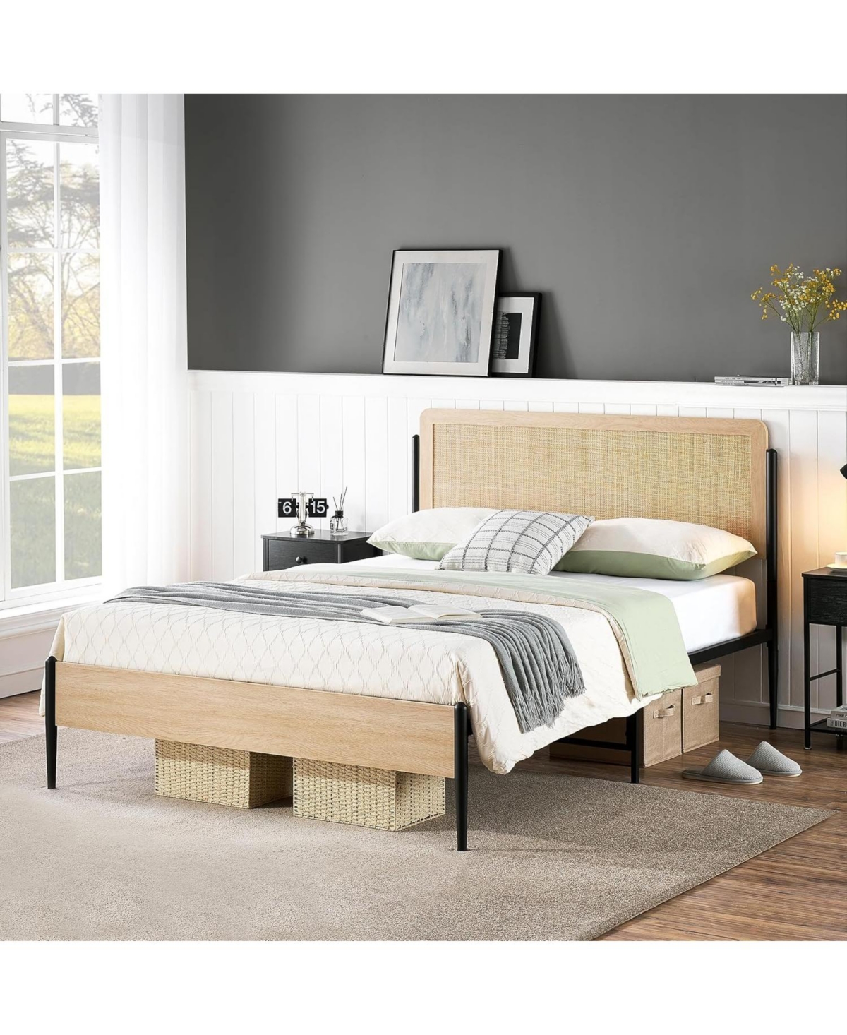 Click here for gaomon Metal Bed Frame with Rattan Headboard and W... prices