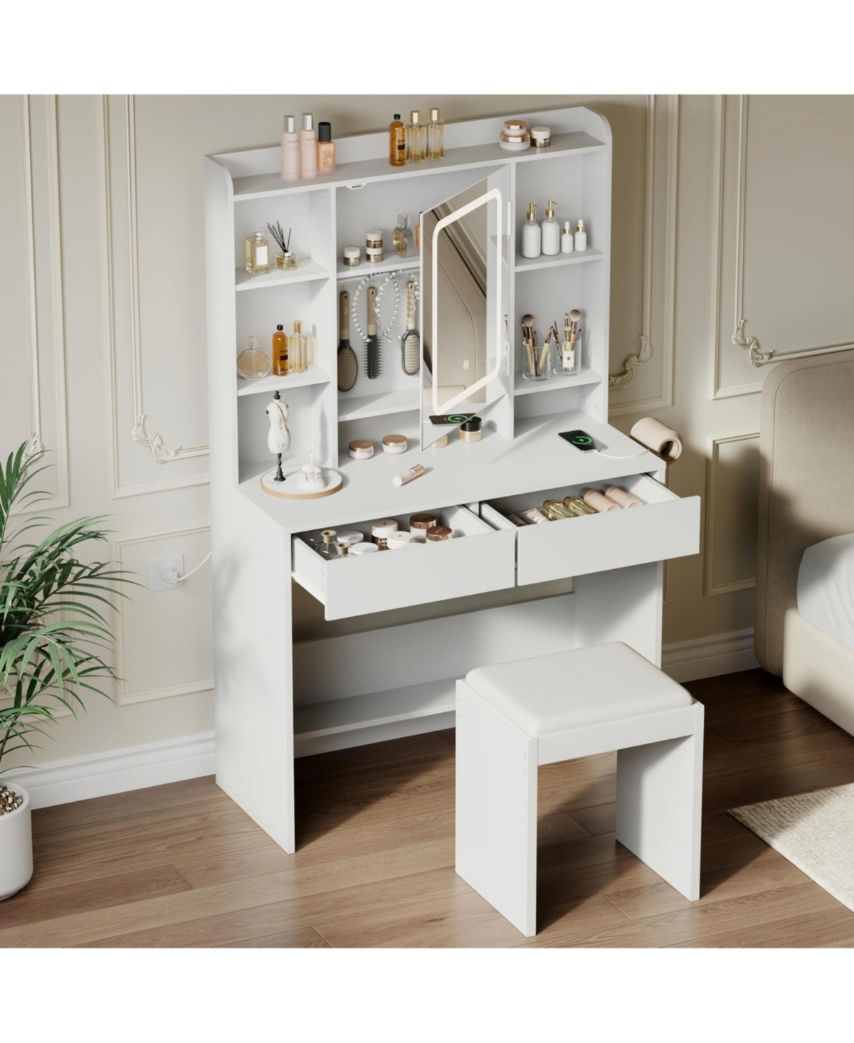 Click here for gaomon Vanity Desk with Mirror and Lights  for Bed... prices