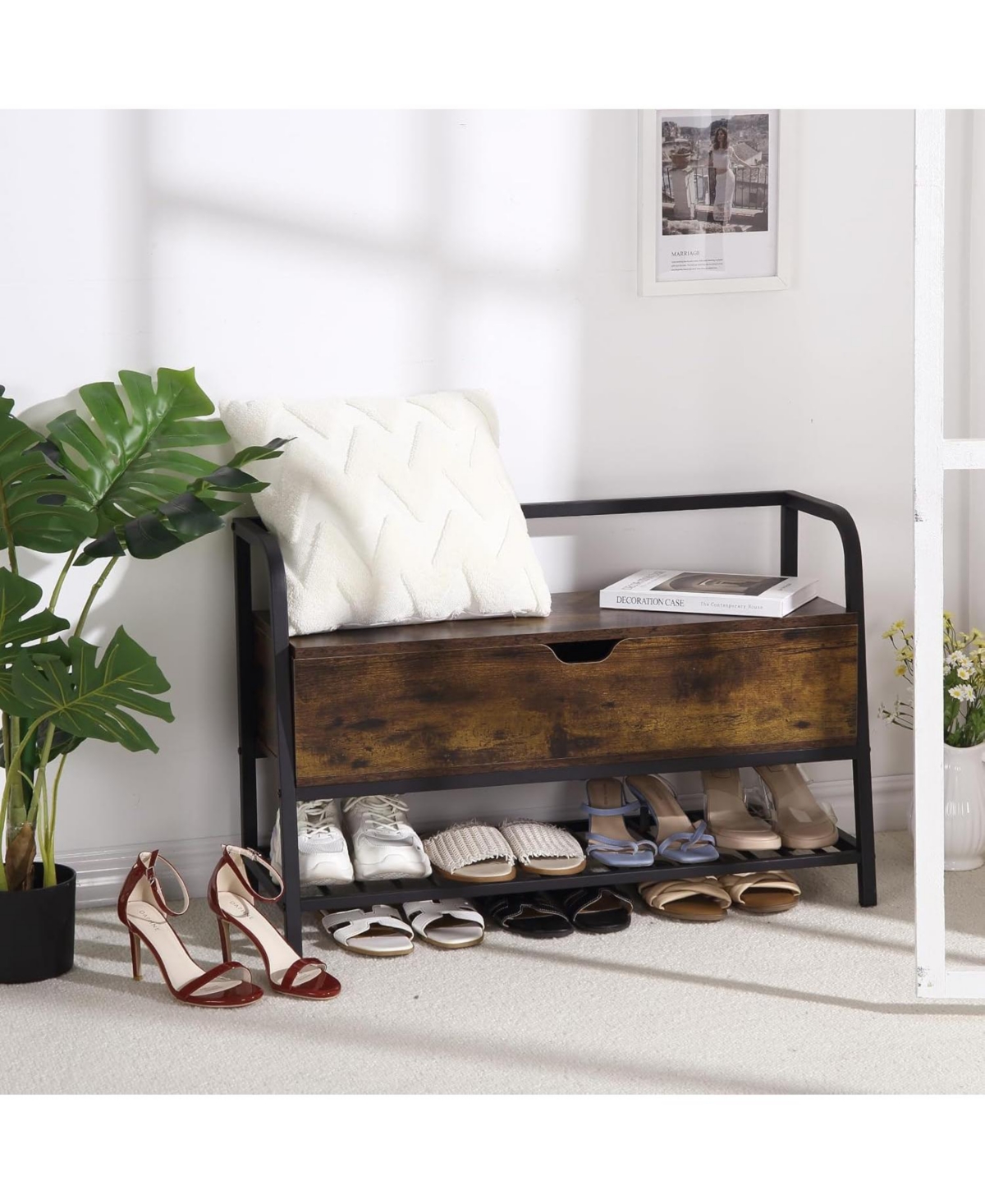 Click here for gaomon Metal & Wood Lift Top Shoe Bench - Entryway... prices