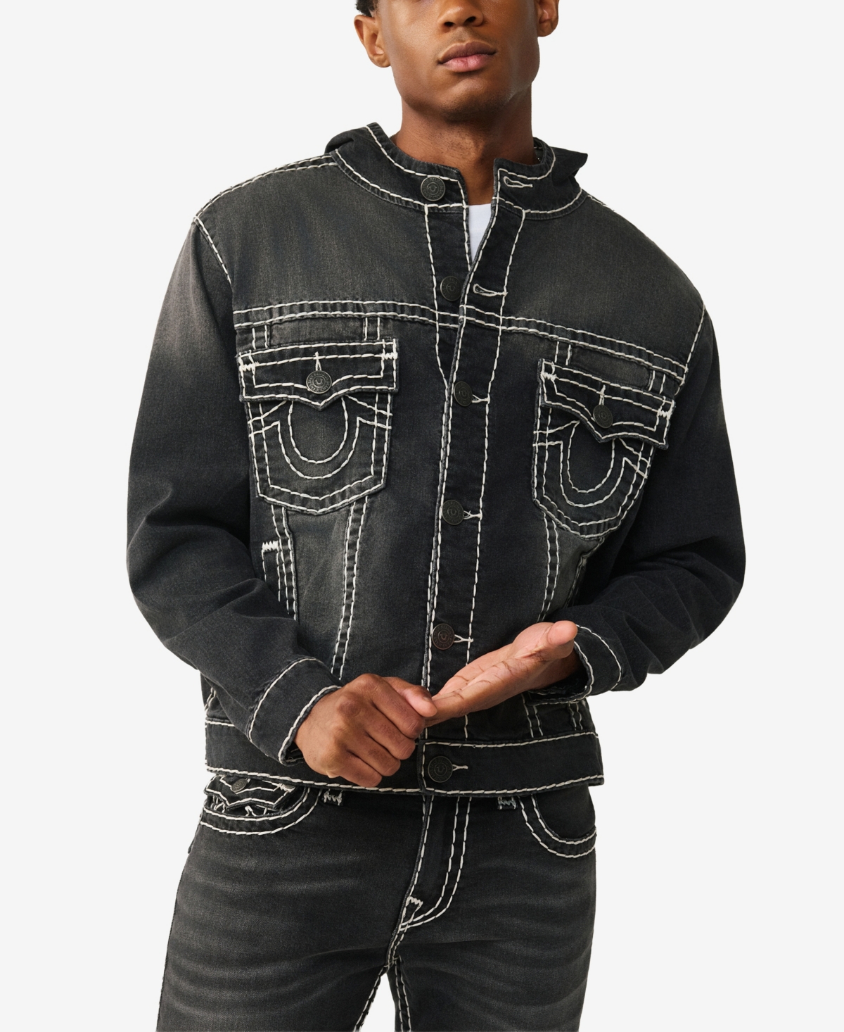Click here for True Religion Mens Hooded Denim Jacket - Smog Over... prices