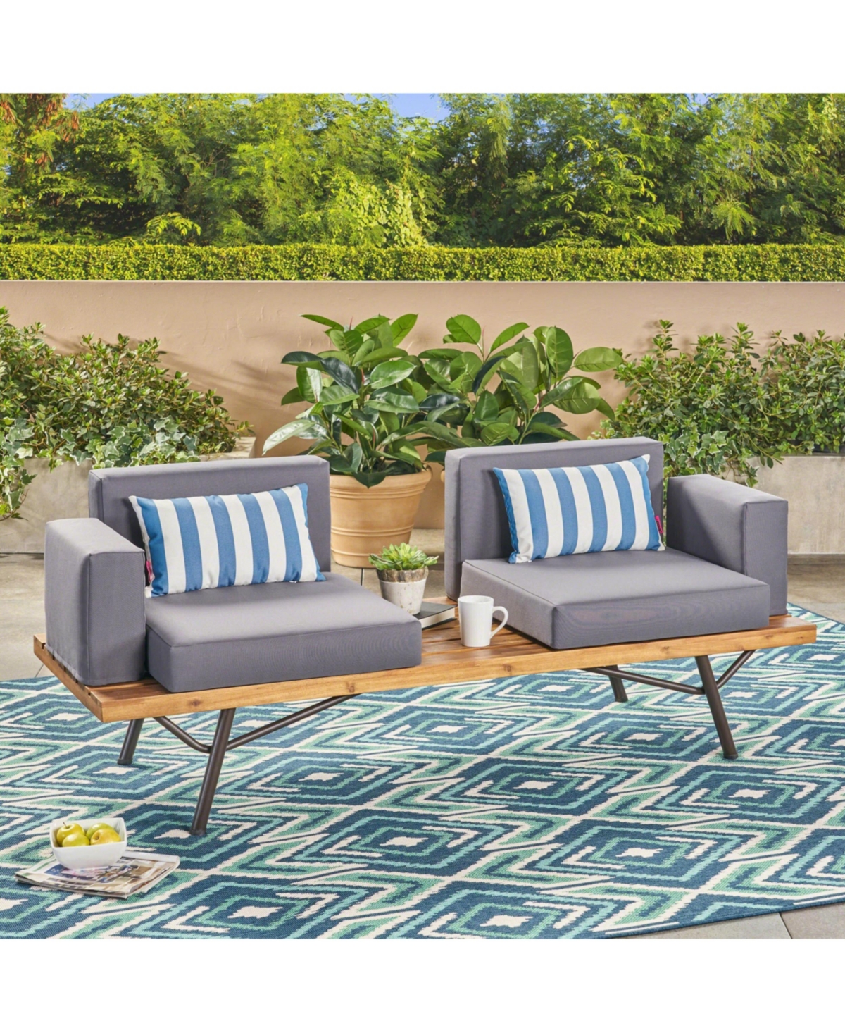 Click here for Flynama Outdoor 2 Seater Acacia Wood Sofa with Met... prices