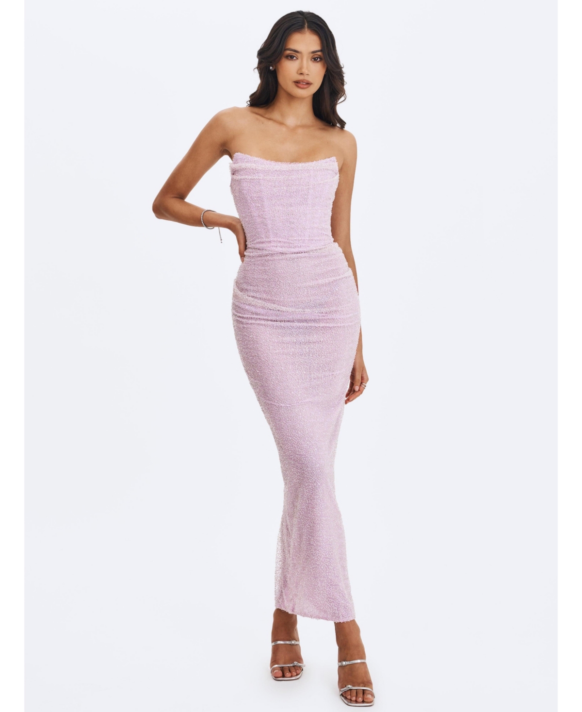 Click here for Miss Circle Womens Raylee Lilac Beaded Mesh Strapl... prices