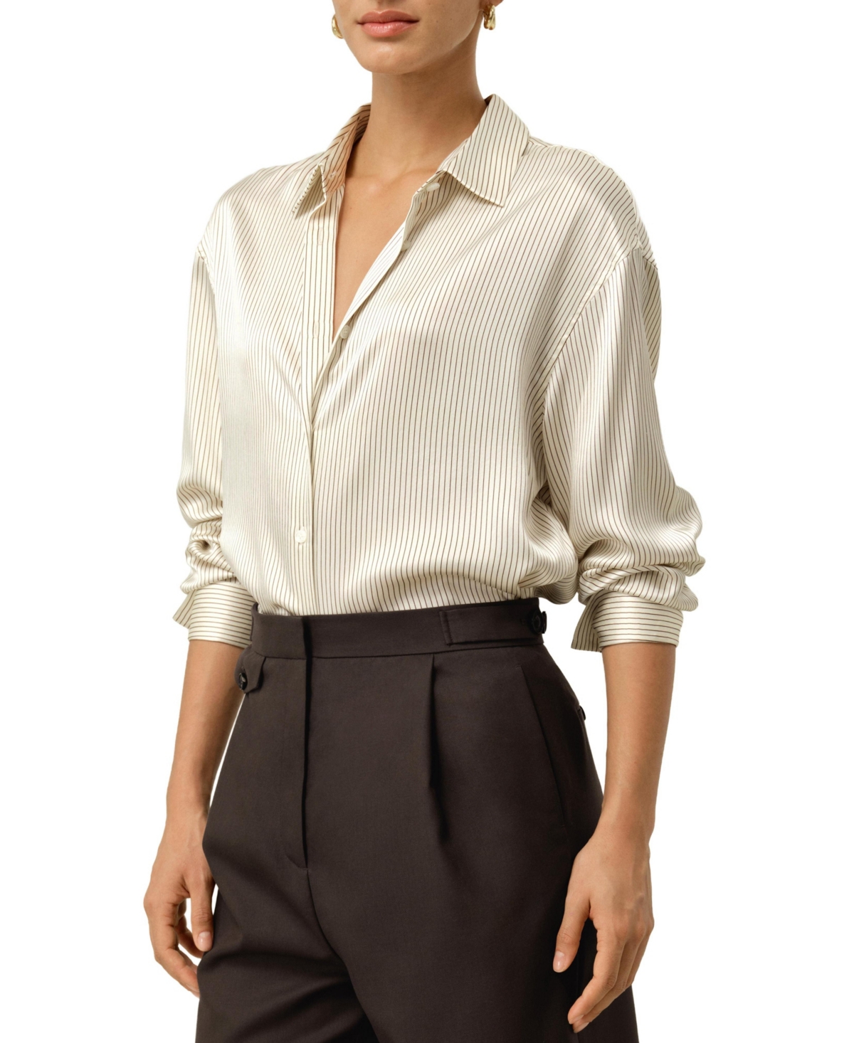 Click here for Lilysilk Womens Silk Charmeuse Pinstripe Shirt - D... prices