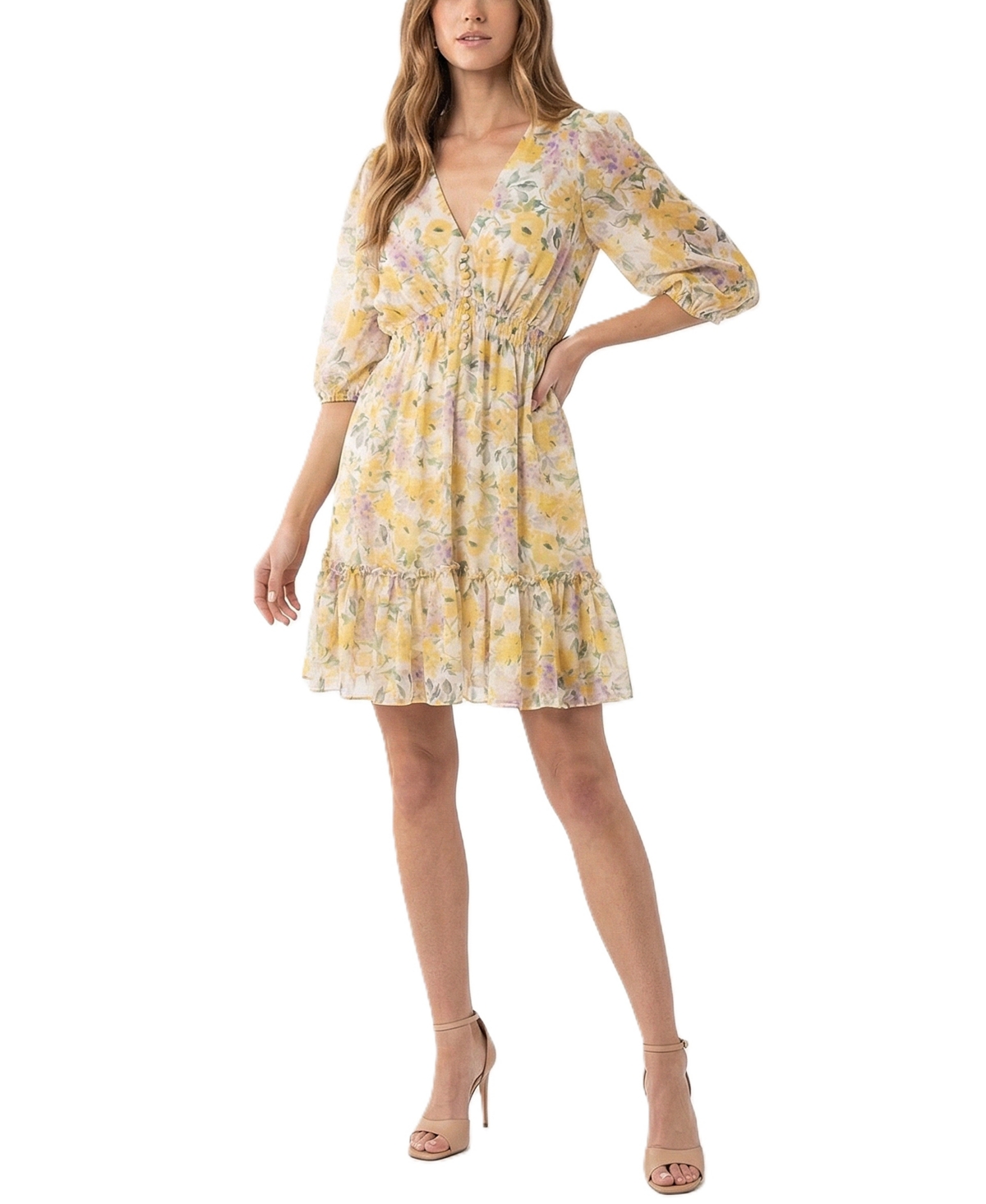 Click here for Taylor Womens Floral V-Neck A-Line Dress - Alabast... prices