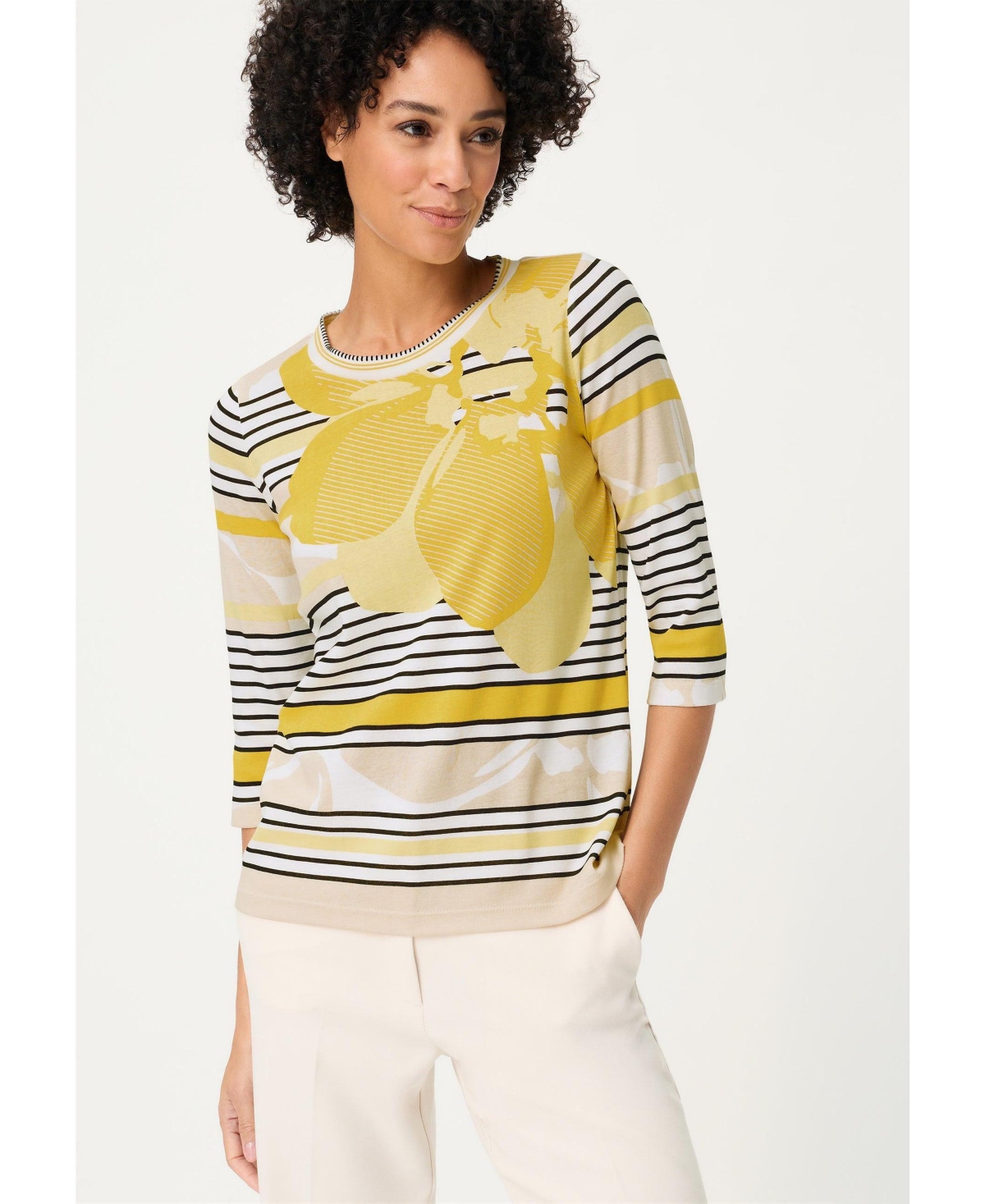 Click here for Olsen Womens Panneaux Print T-Shirt - Golden yello... prices