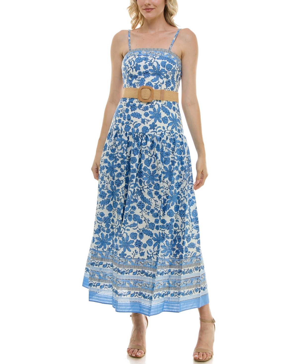 Click here for Taylor Womens Belted Drop Waist Square Neck Floral... prices